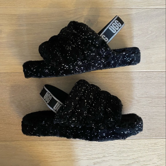 UGG | Shoes | Ugg Fluff Yeah Metallic Sparkle Slingback Sandal Slippers ...